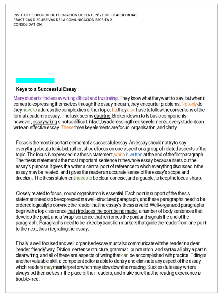 Module 1 - Analysing An Essay Discourse Grammar and Syntax (Activity ...