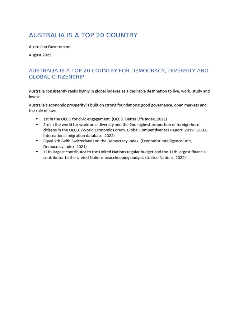 Australia: A Leader in Democracy & Diversity | PDF