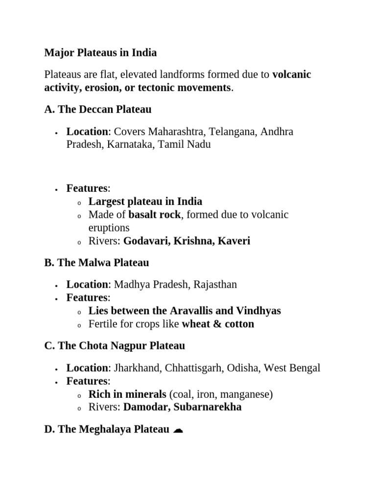 Major Plateaus in India | PDF