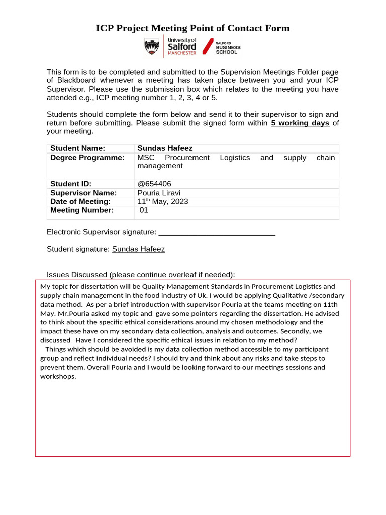 ICP Supervisor & Student Meeting Form | PDF