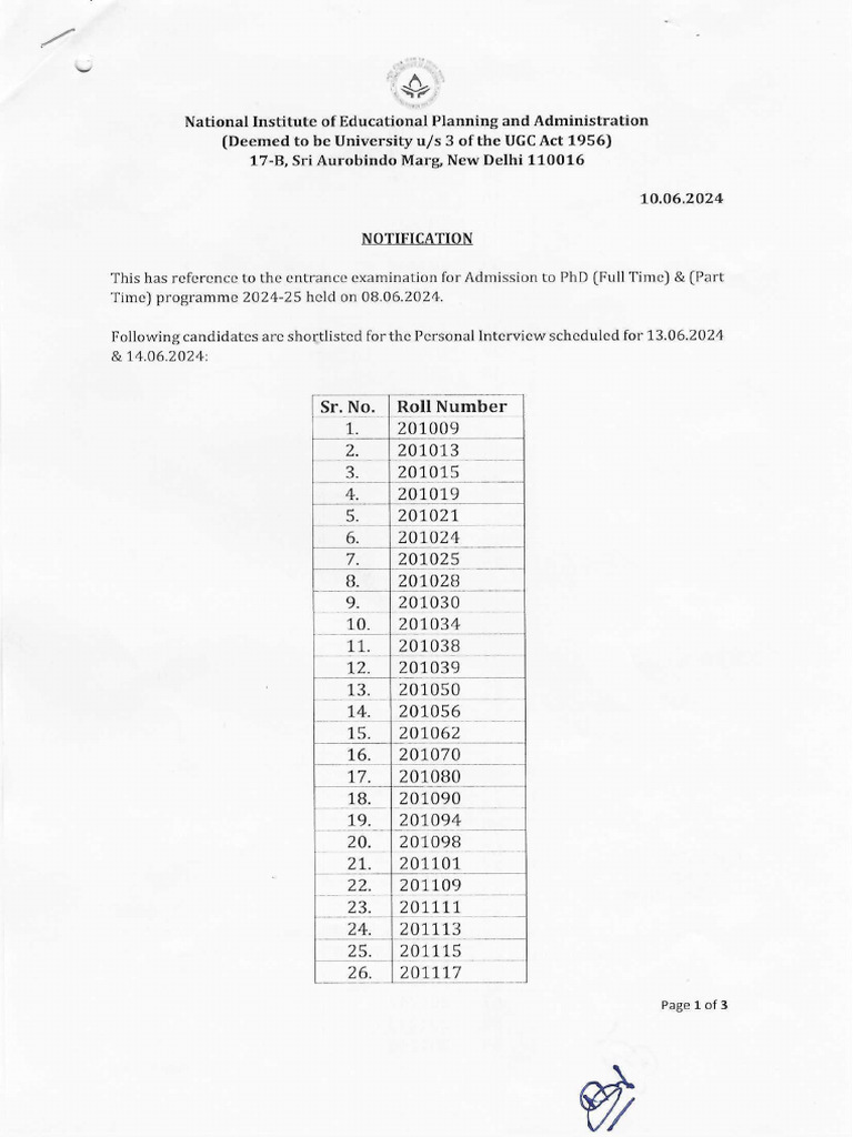 List of Candidates For PI Interview Slots | PDF