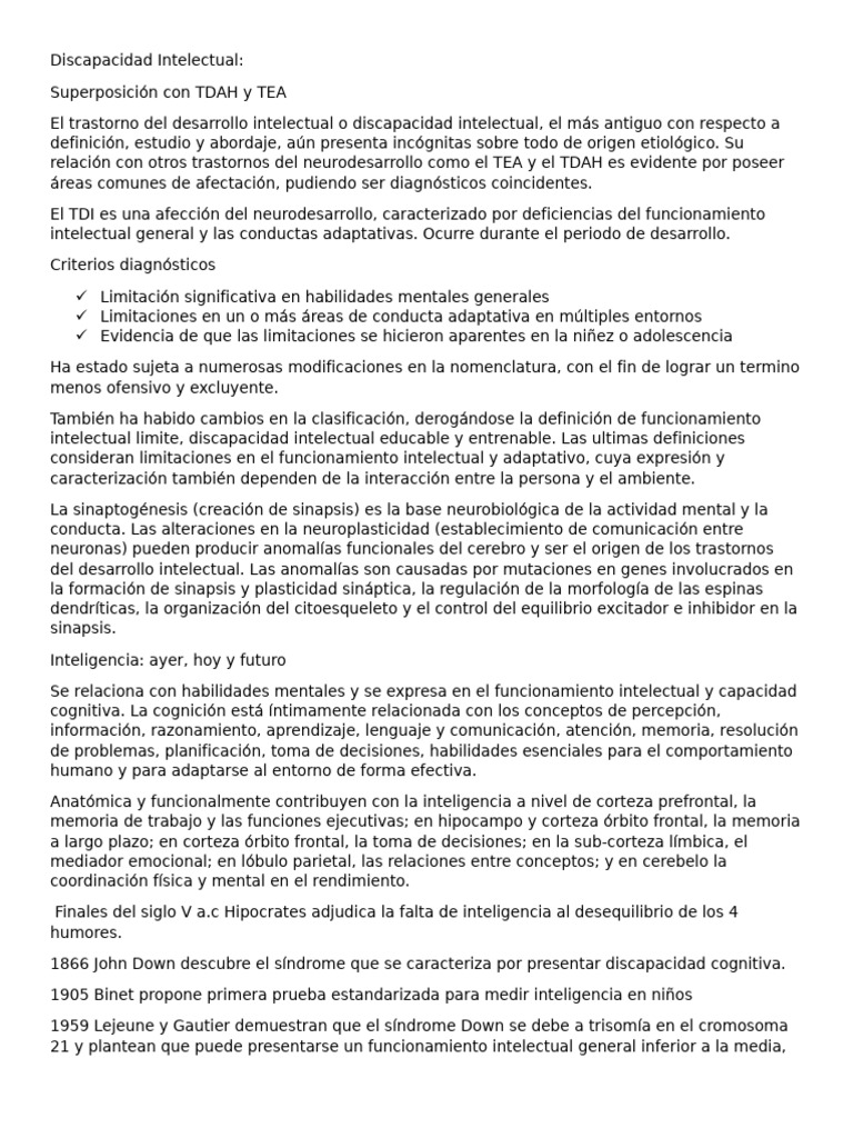 Discapacidad Intelectual | PDF | Discapacidad intelectual | Sinapsis