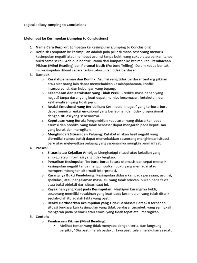Logical Fallacy Jumping To Conclusions | PDF