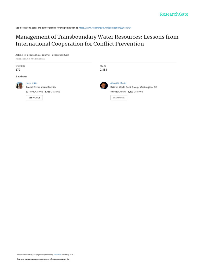 Management of Transboundary Water Resources Lesson | PDF | Global ...