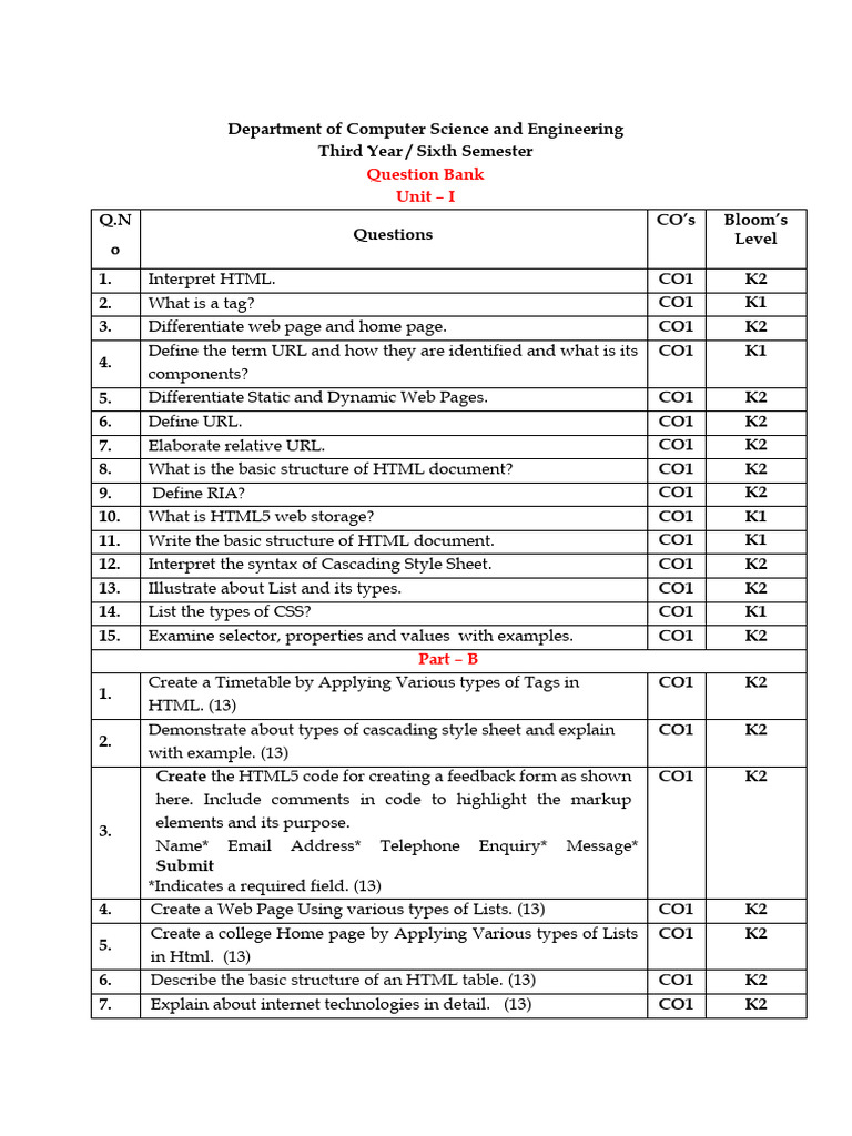 CCS375 Webtechnology QB New | PDF | Html | World Wide Web