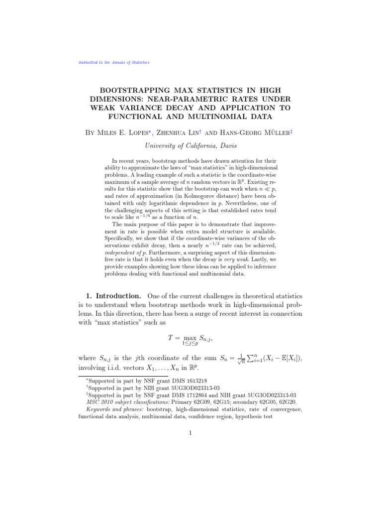 BOOTSTRAPPING MAX STATISTICS IN HIGH DIMENSIONS- NEAR-PARAMETRIC RATES ...