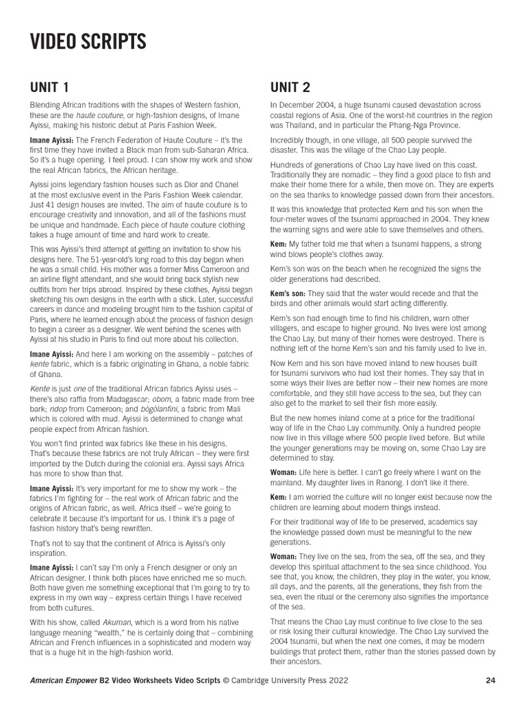 American Empower Upper Intermediate Video Activity Sheet Scripts | PDF | Venice | General ...