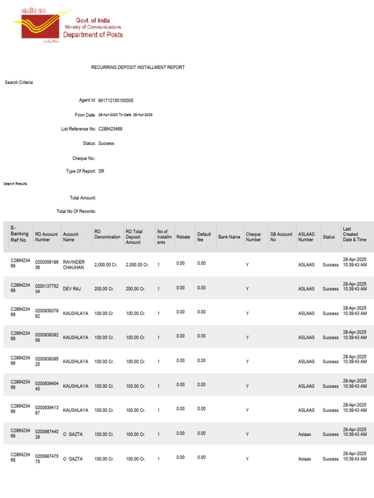 Recurring Deposit Installment Summary | PDF
