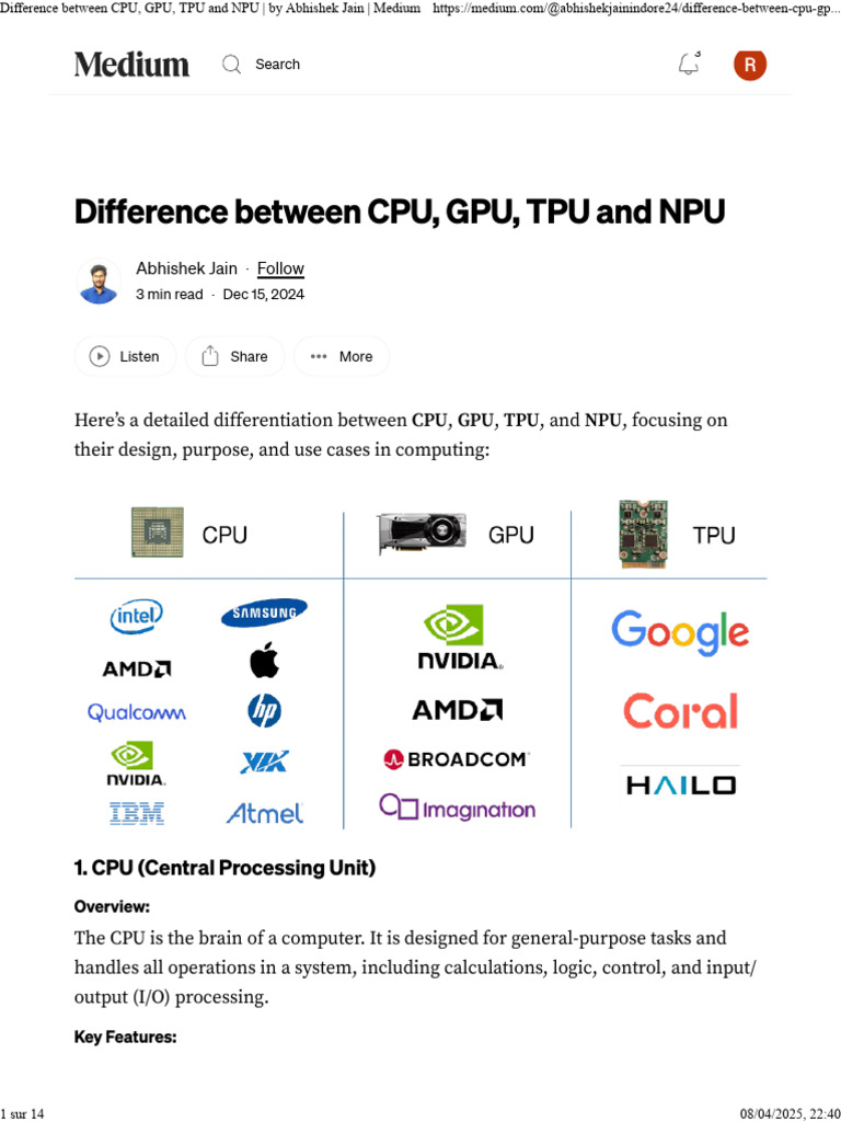 CPU, GPU, TPU, and NPU Comparison | PDF | Graphics Processing Unit ...