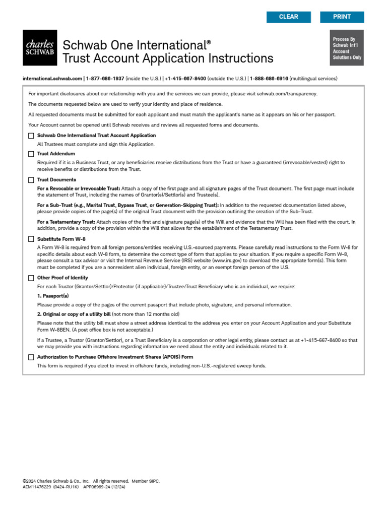 Schwab One International Trust Account Application | PDF | Zip Code ...