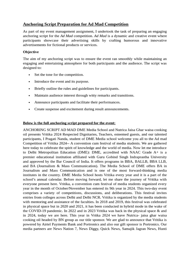 Engaging Anchoring Script for Ad Mad | PDF