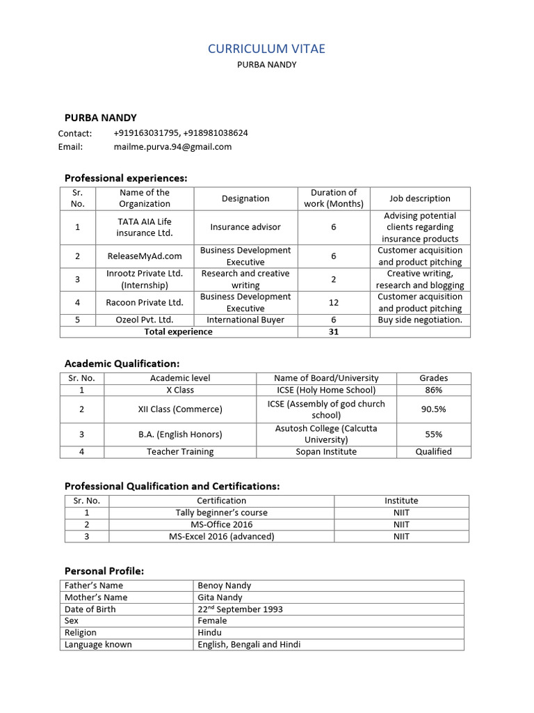 CV Purba Nandy-July-2022 | PDF