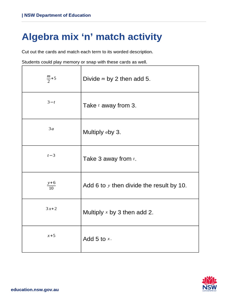 Mathematics s5 Algebra Mix N Match RL | PDF