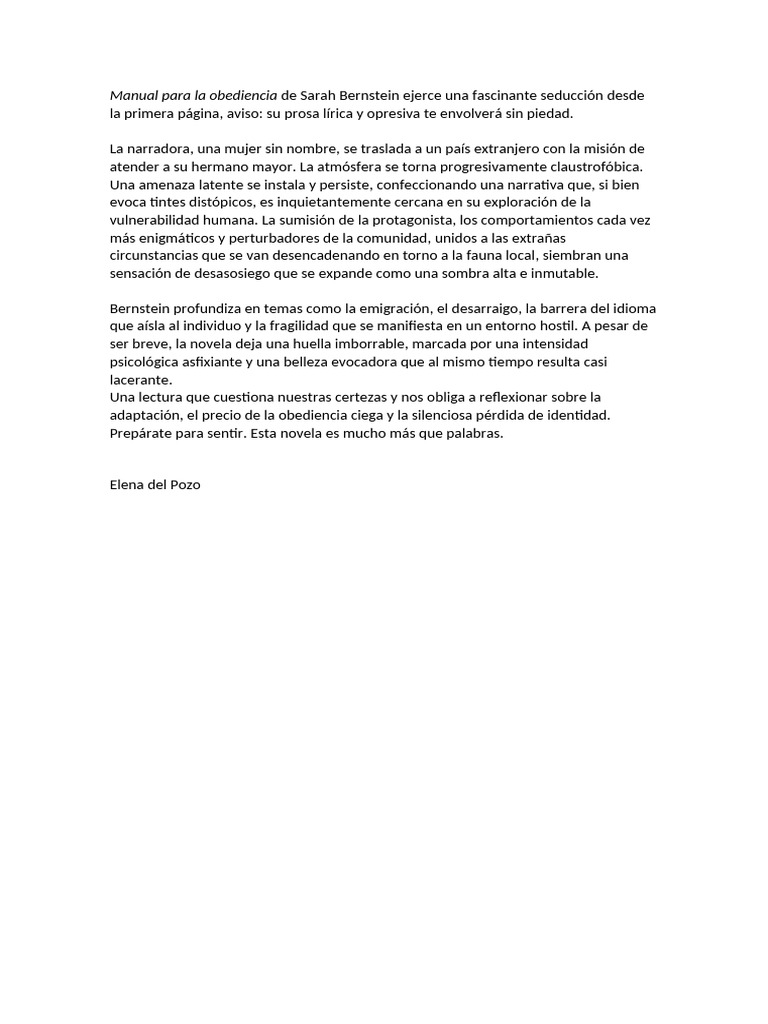 Manual para La Obediencia Elena Del Pozo | PDF