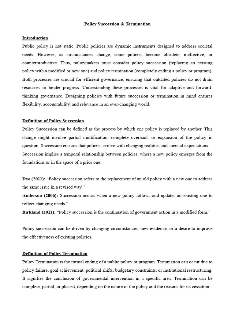 Policy Succession & Termination | PDF | Policy | Evaluation