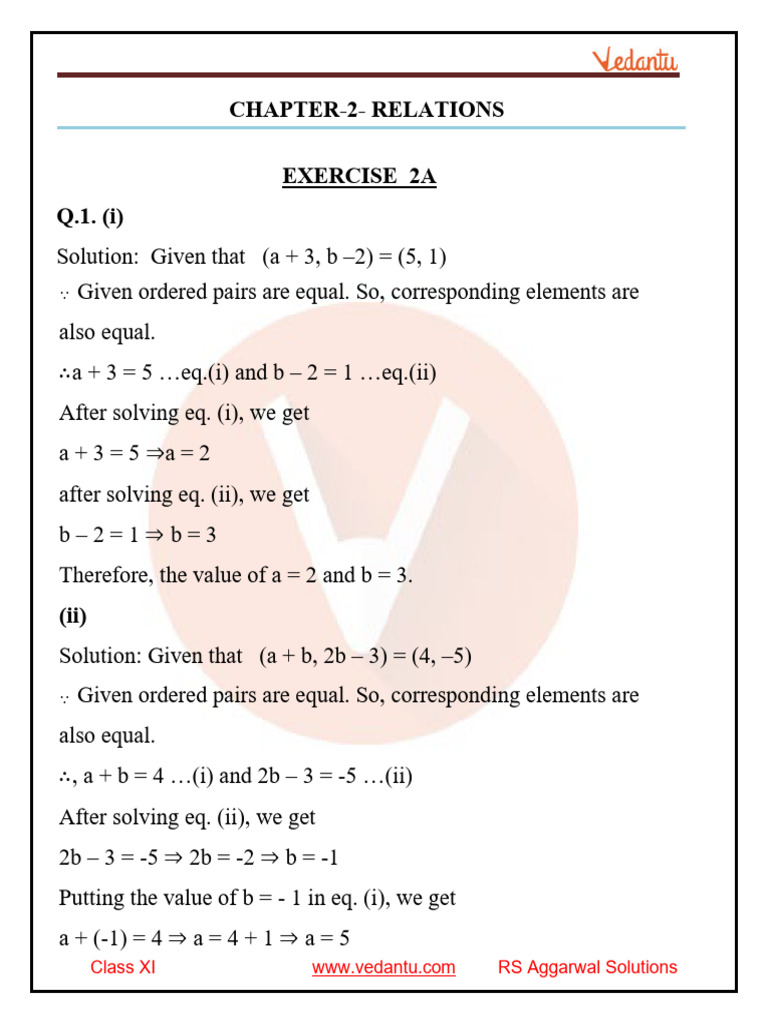 RS Aggarwal Class 11 Solutions Chapter-2 Relations | PDF | Mathematical Logic | Mathematical ...