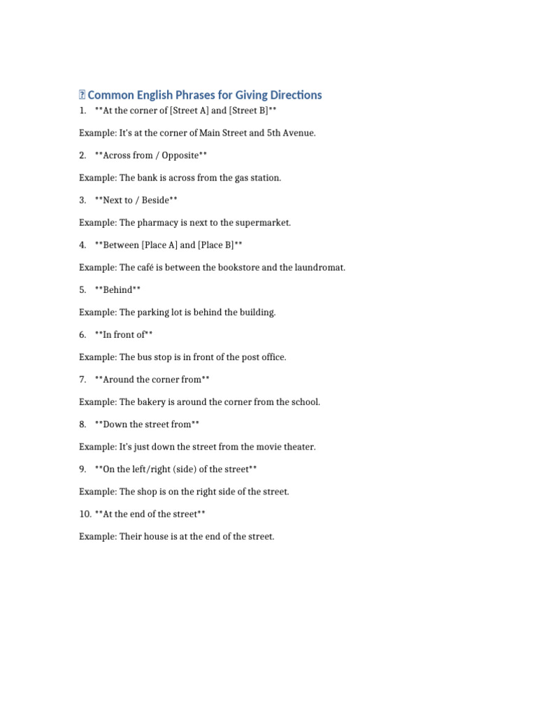 Common English Directions | PDF