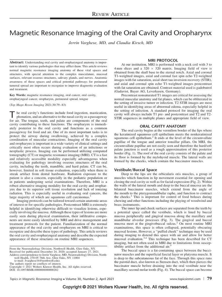 Magnetic Resonance Imaging of The Oral Cavity And.2 | PDF | Tongue ...
