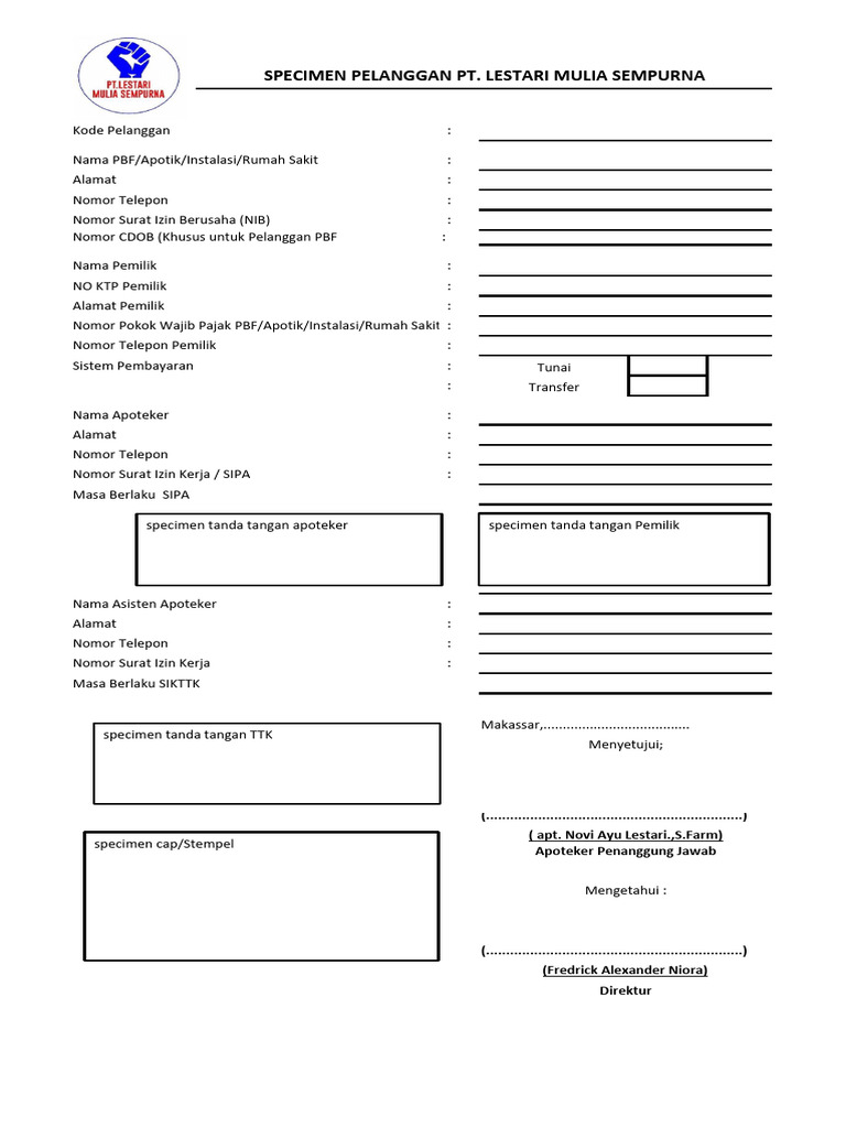 Form Spesimen Pelanggan | PDF