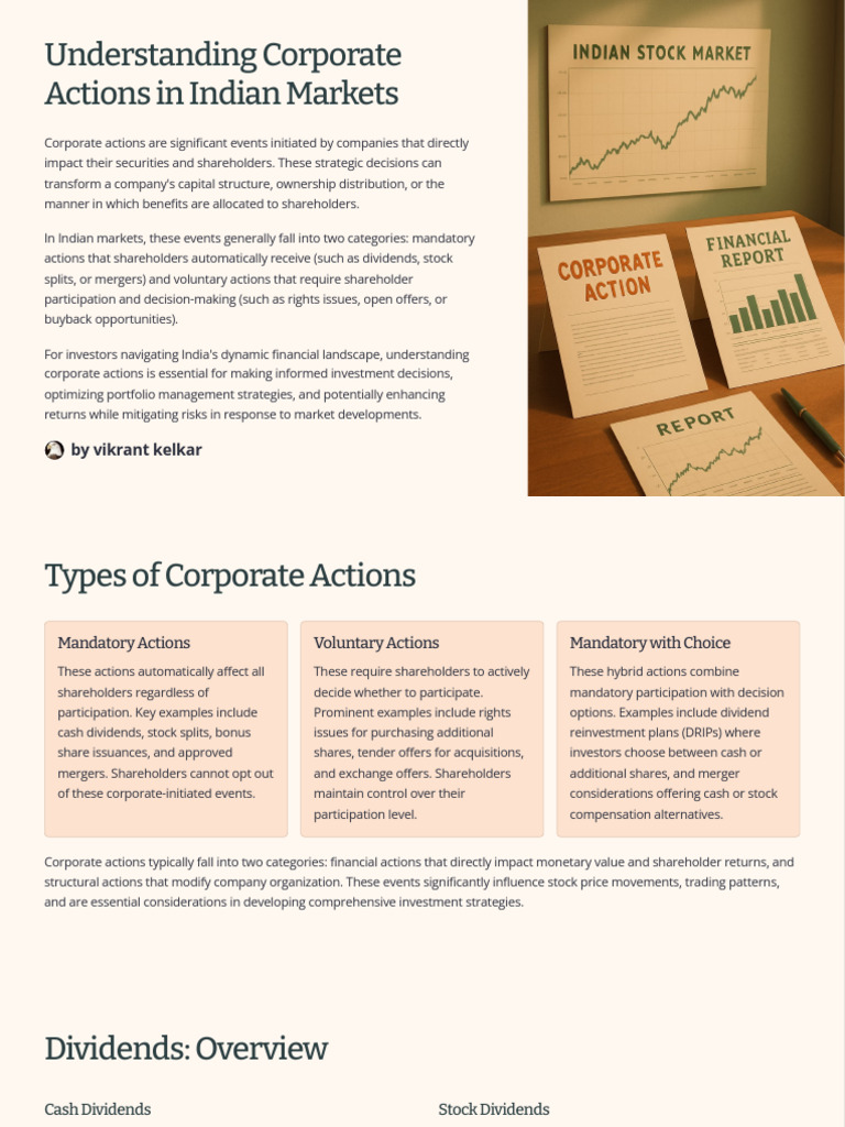 Corporate Actions in Indian Markets Explained | PDF | Share Repurchase ...