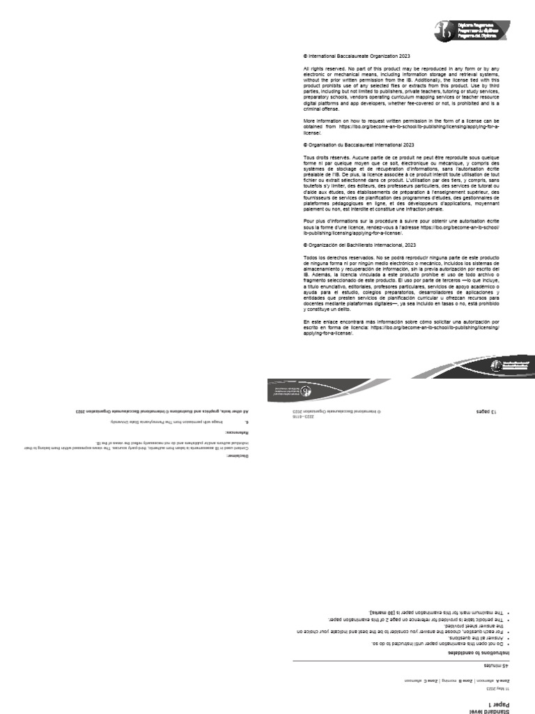 Chemistry Paper 1 TZ2 SL - Booklet | PDF | Chemical Reactions | Chemistry