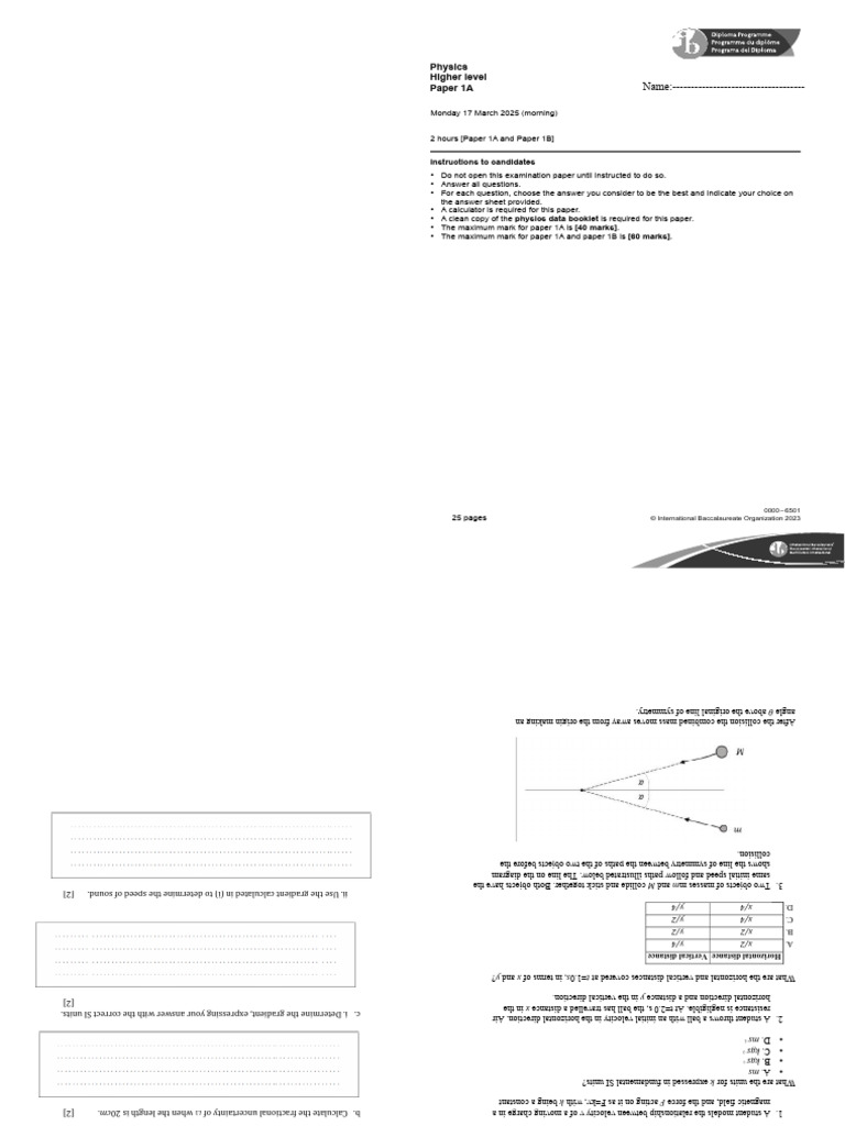 Ibdp Physics HL Mock Exam Set 1 p1 QP Min Booklet | PDF | Gases | Inductor