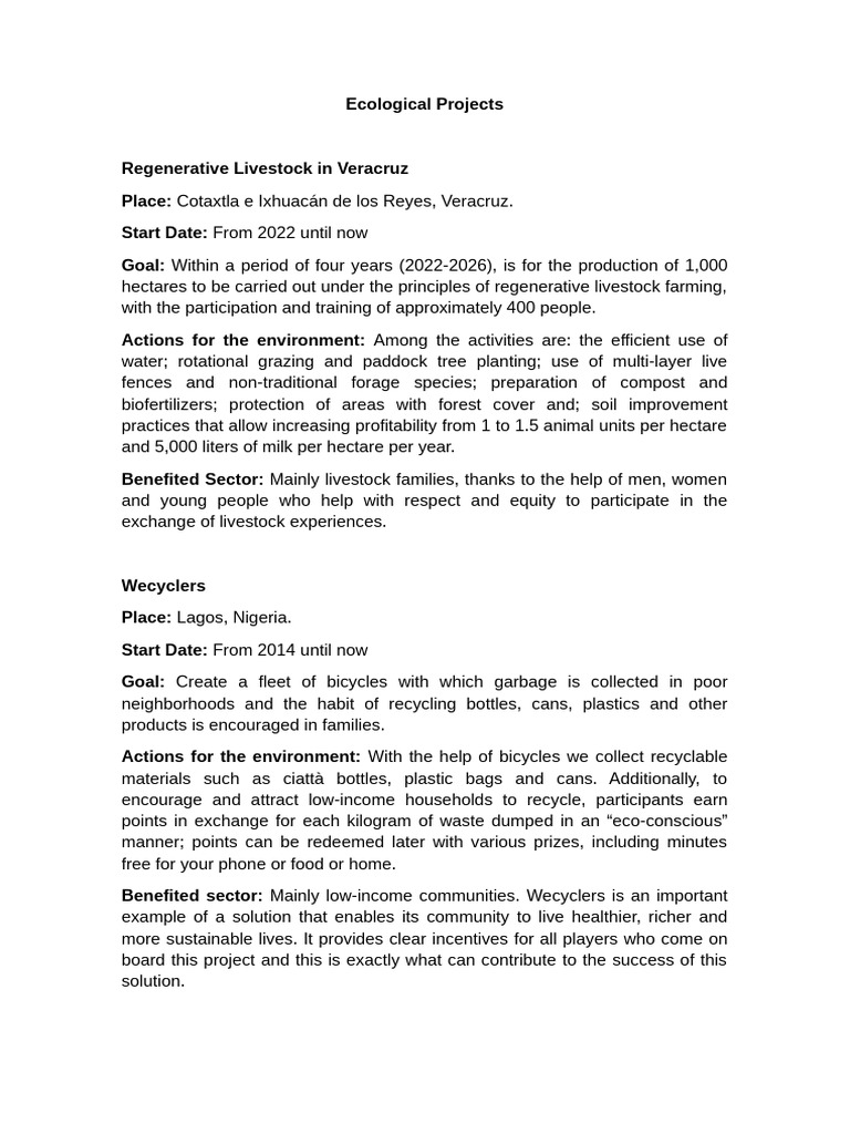 Ecological Projects | PDF
