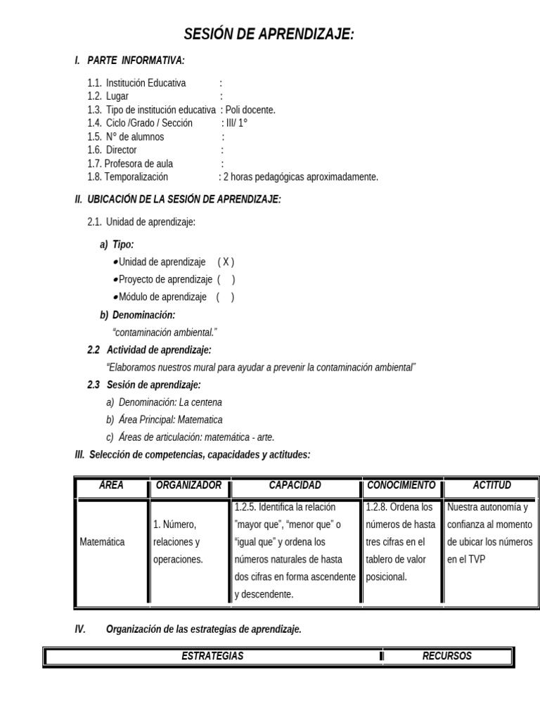 Sesión de Aprendizaje de La Centena. | PDF | Aprendizaje | Modificación de comportamiento