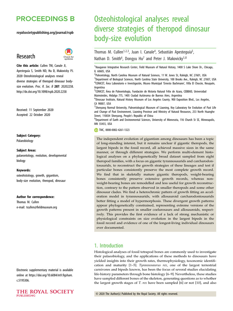 Theropod Dinosaur Body-Size Evolution Strategies | PDF | Tyrannosaurus ...