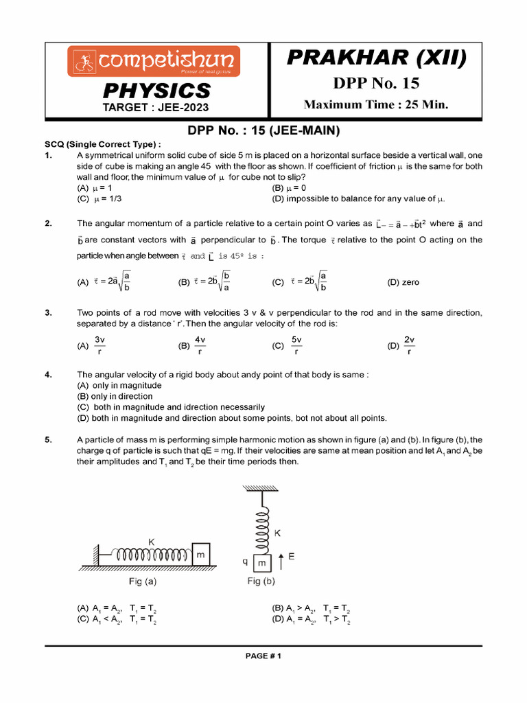 DPP 15 Physics | PDF