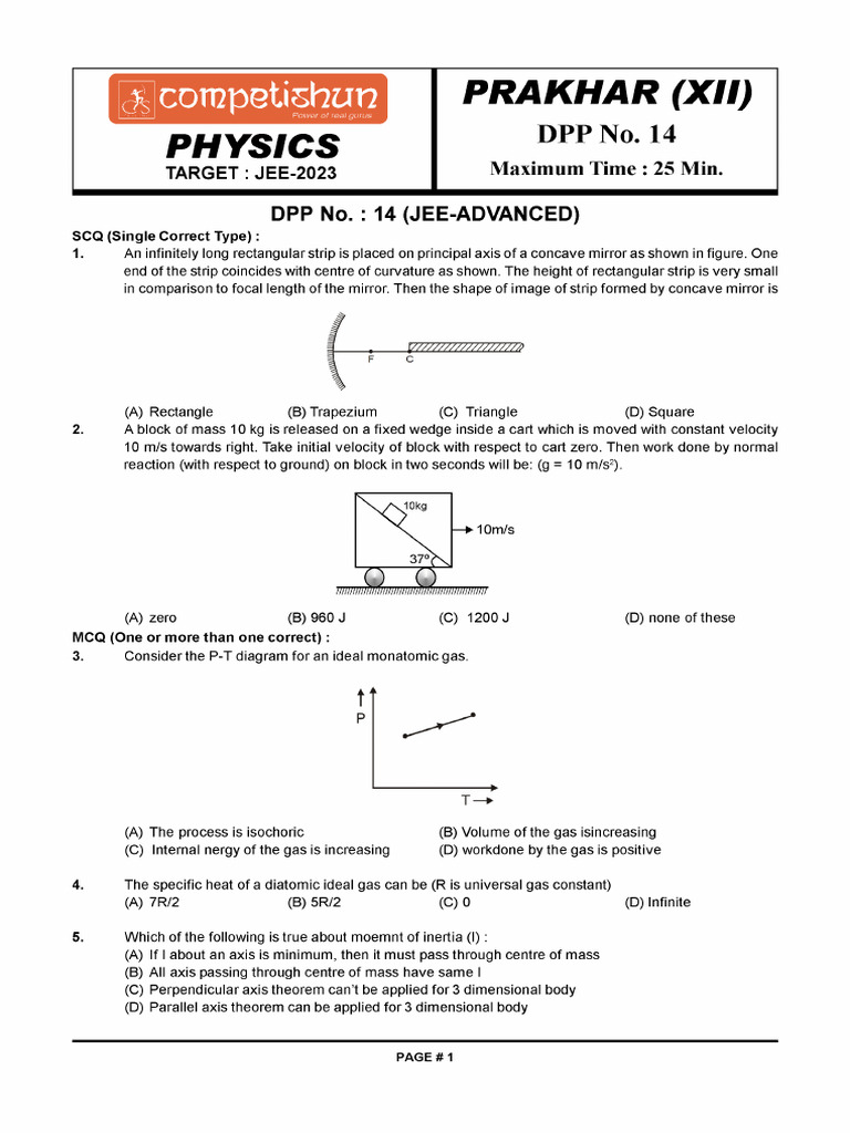 DPP 14 Physics | PDF