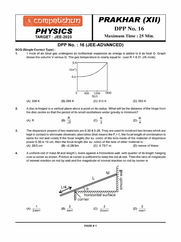 DPP 16 Physics | PDF
