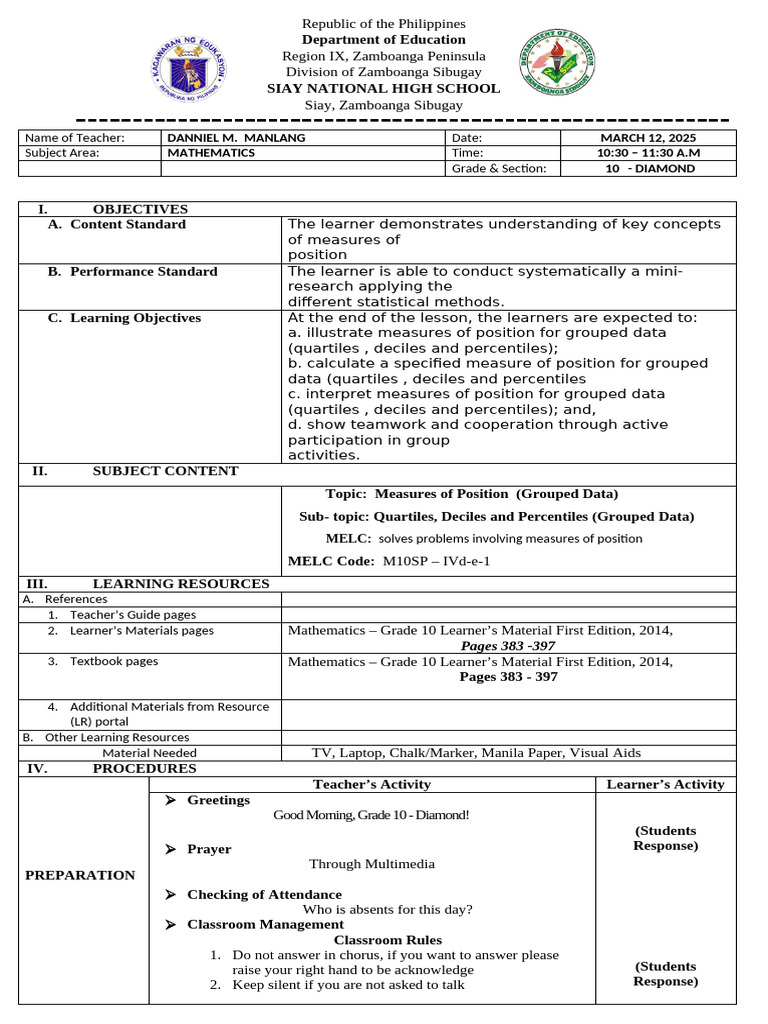 Measures of Position in Statistics | PDF | Percentile | Quartile