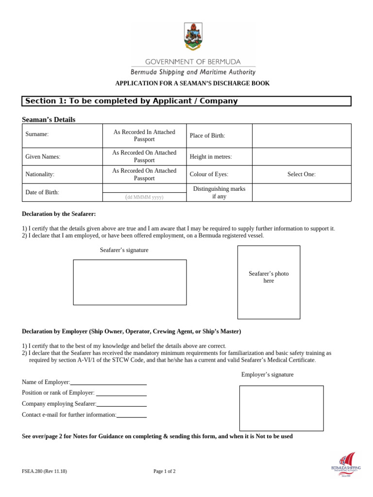 Bermuda Seaman's Discharge Book Application | PDF | Sailor