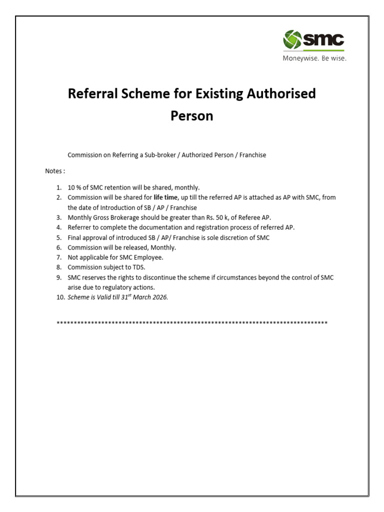 New-IncentiveScheme For Associates Referral Scheme Existing Franchise | PDF