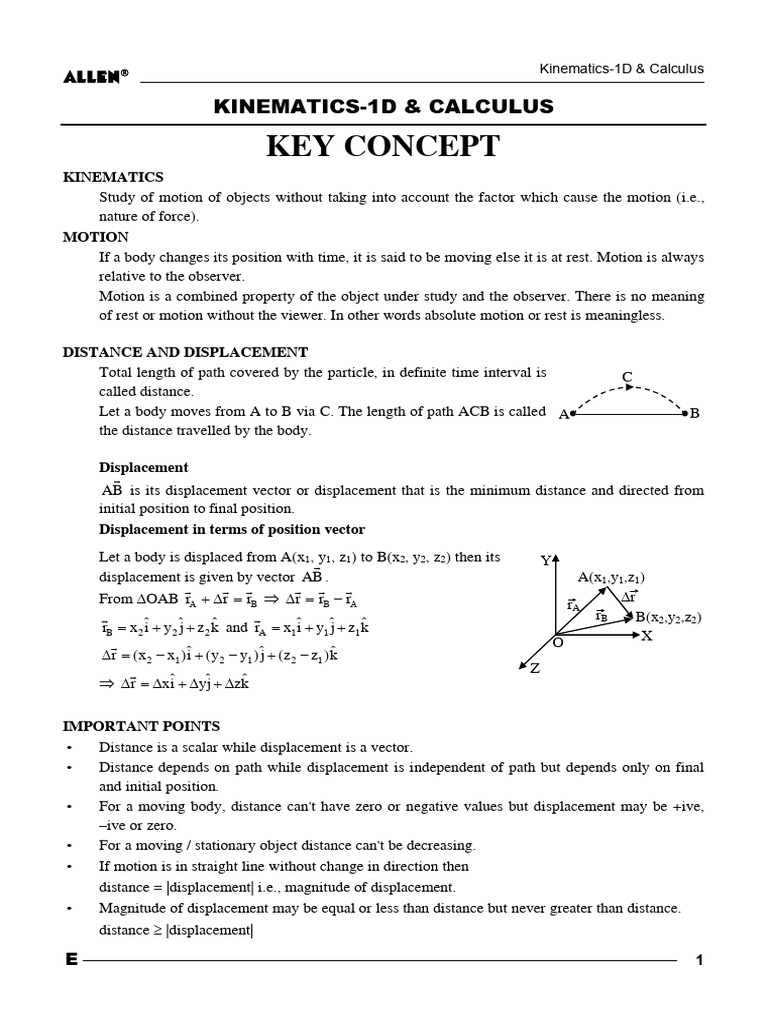 Key Concept: Kinematics-1D & Calculus | PDF | Velocity | Acceleration