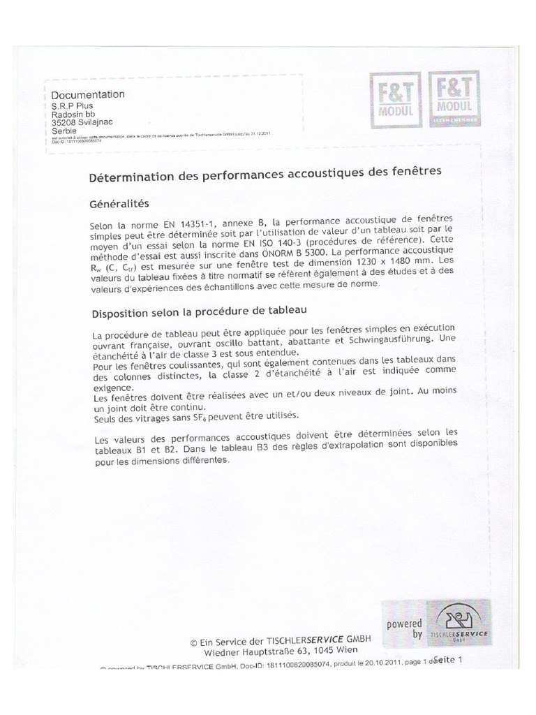 SRP PLUS PV Essais Acoustiques | PDF