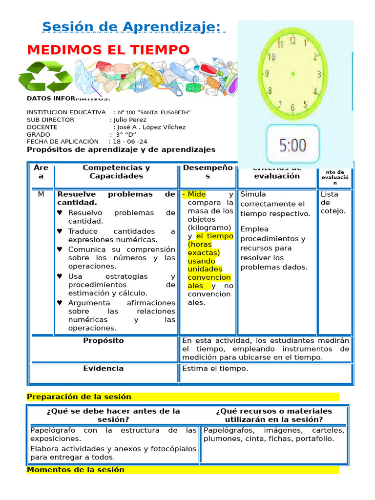 3° Sesión Día 4 Mat Medimos El Tiempo | PDF | Cantidad | Aprendizaje