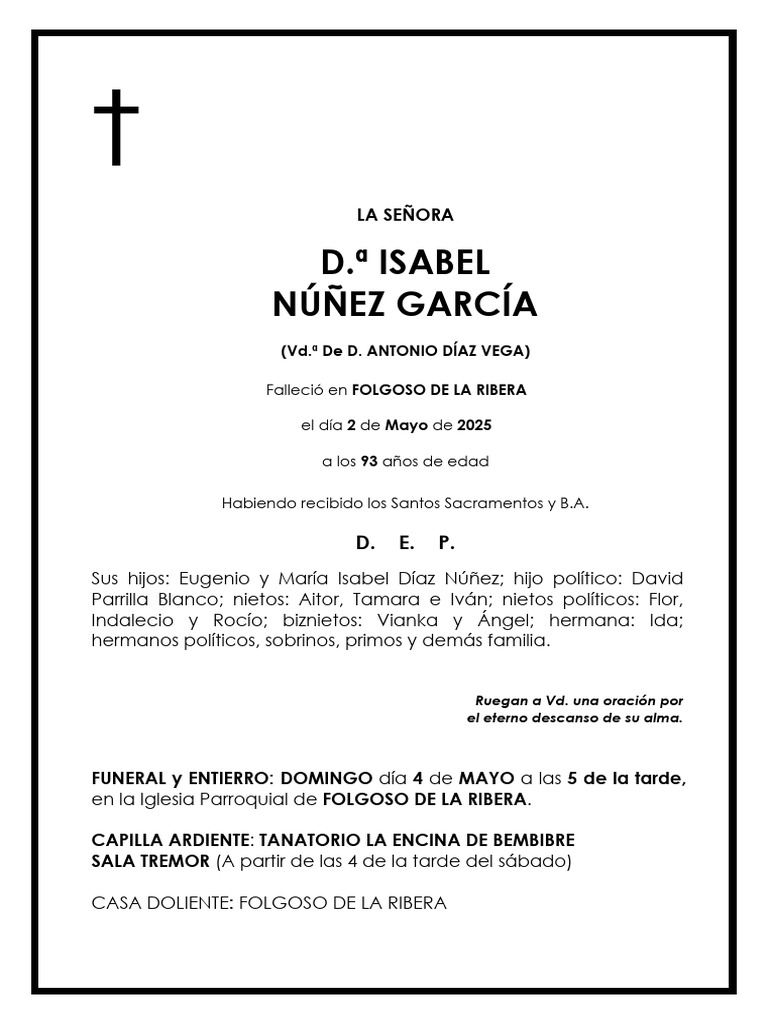 Fallecimiento de Isabel Núñez García | PDF