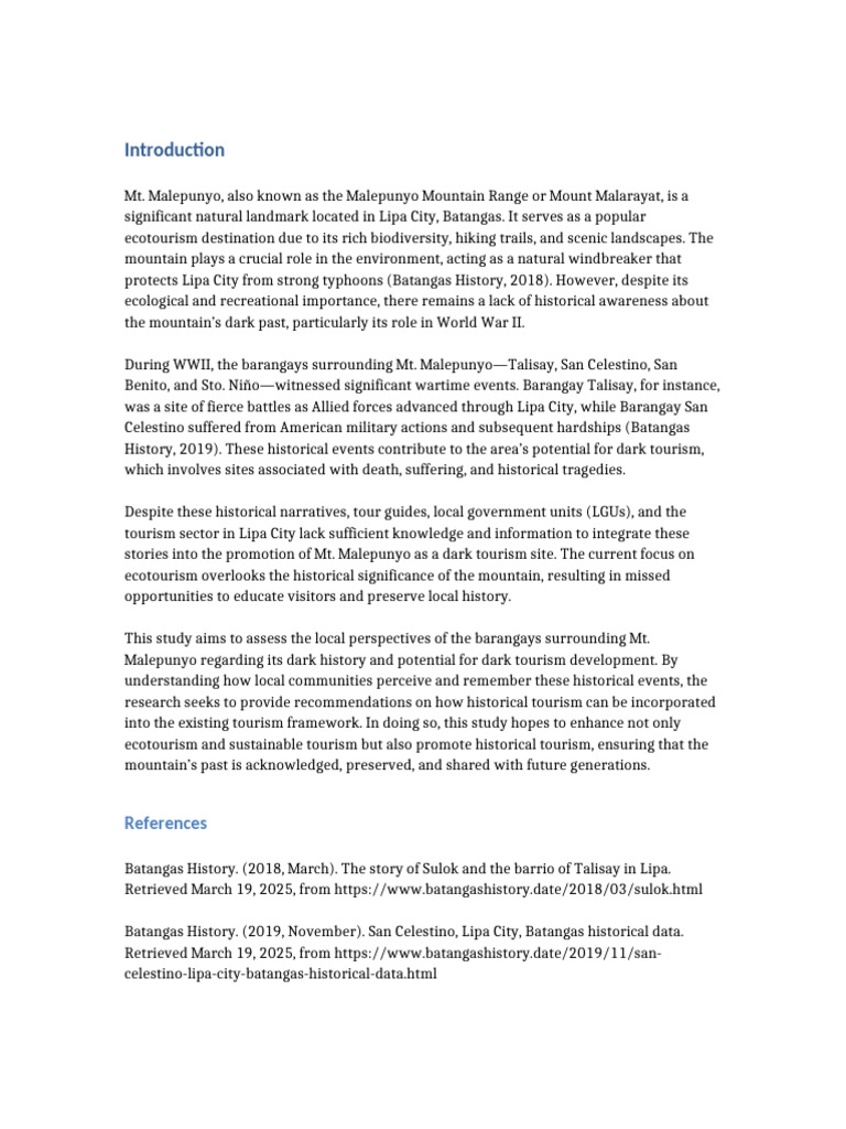 MT Malepunyo Tourism Study | PDF | Tourism | Environmental Social Science