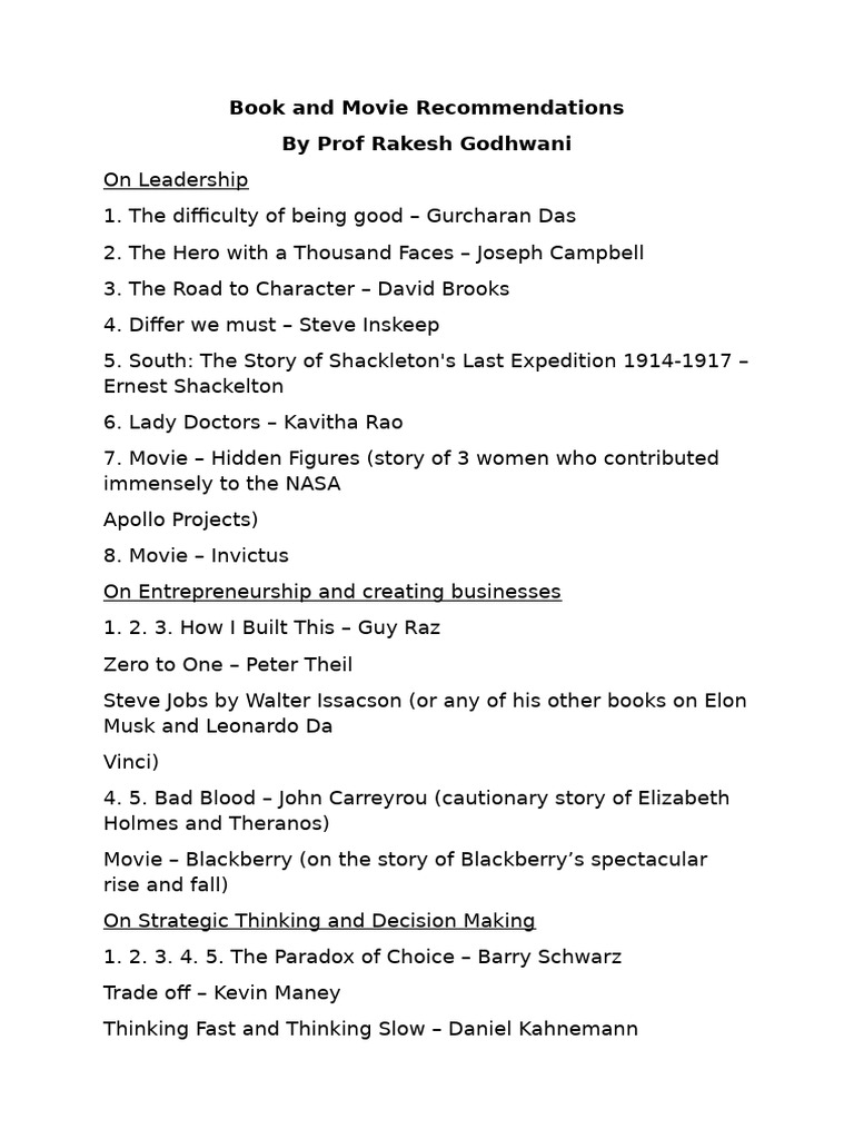 Book and Movie Recommendations | PDF