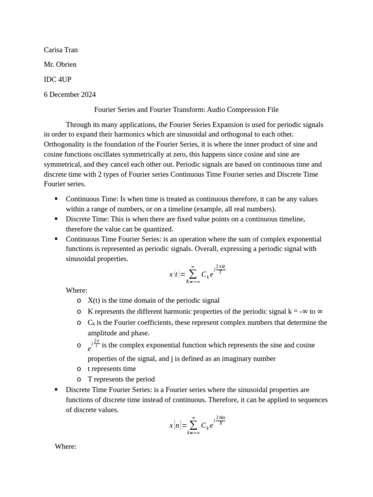 Fourier Series & Transform in Audio Compression | PDF | Fourier Series ...