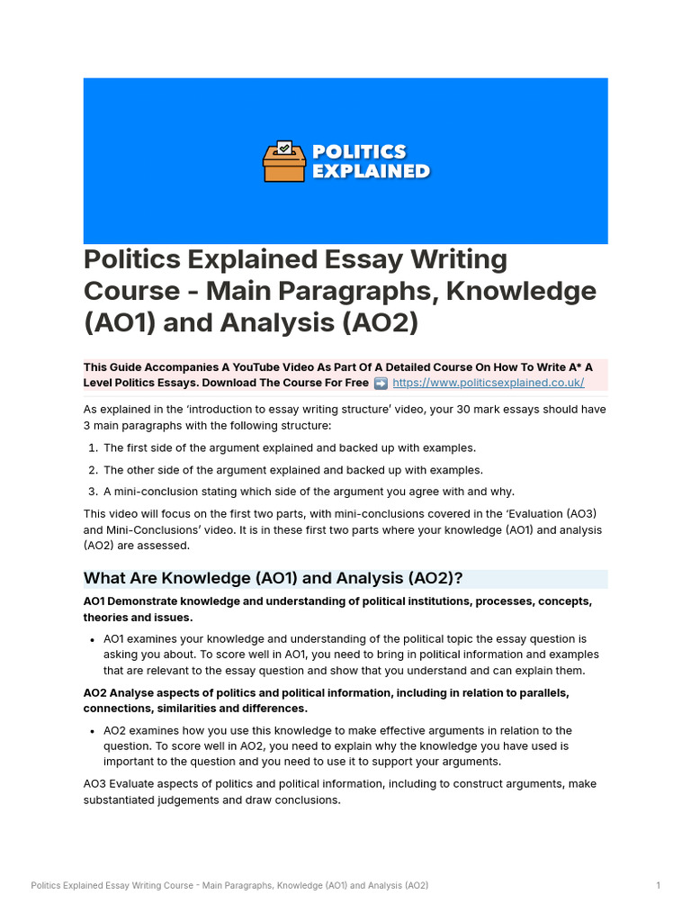 A Level Politics Essay Structure Guide | PDF | Essays | Elections