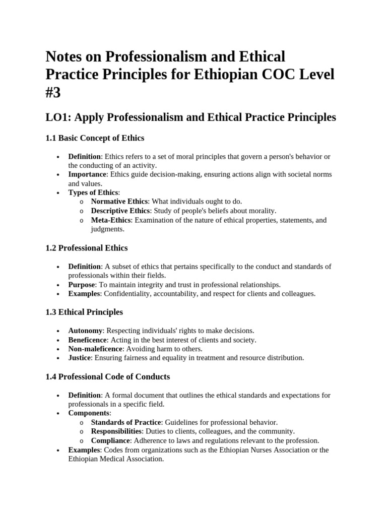 Ethical Principles in Ethiopian COC | PDF