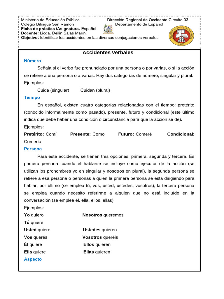 Accidentes verbales-Décimo | PDF | Verbo | Sintaxis