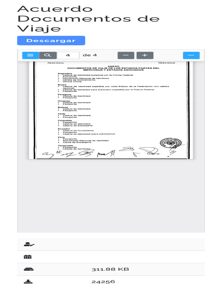 Acuerdo Documentos de Viaje - MERCOSUR | PDF