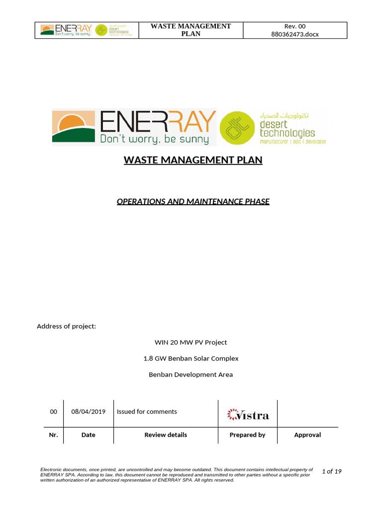 Waste Management Plan for 20 MW PV Project | PDF | Waste | Waste Management