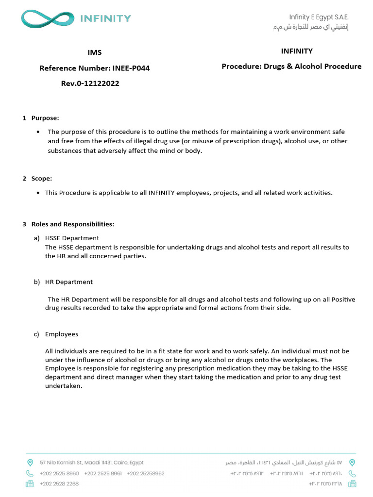 Drug & Alcohol Alcohol Procedure | PDF | Drug Test | Substance Abuse
