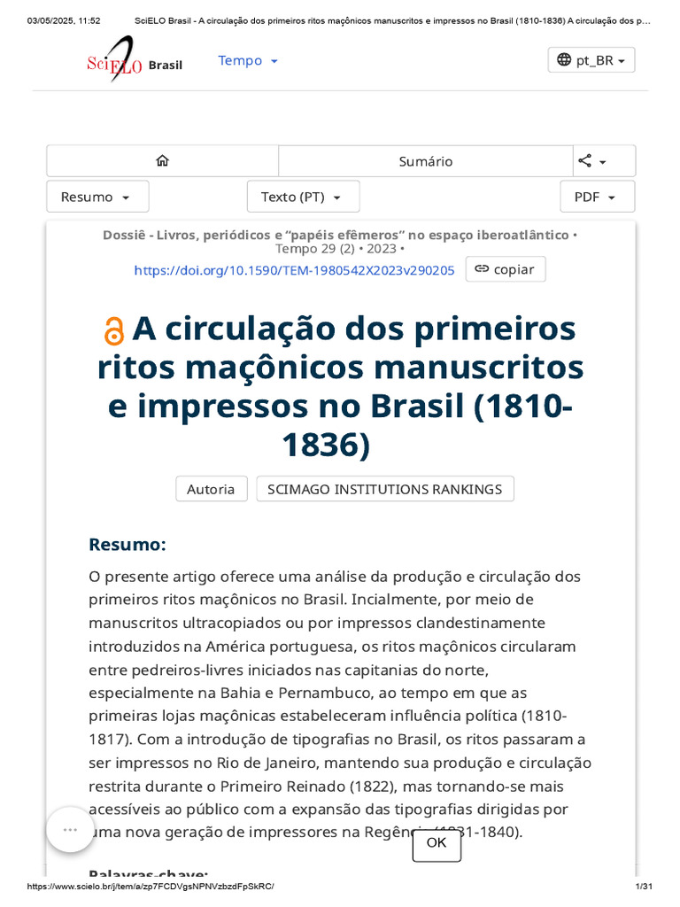 Ritos Maçônicos no Brasil (1810-1836) | PDF | Loja Maçônica | Maçonaria