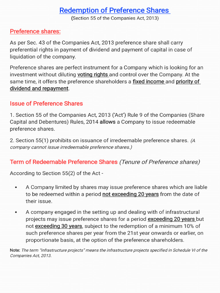 Redemption of Preference Shares - 250204 - 124754 | PDF